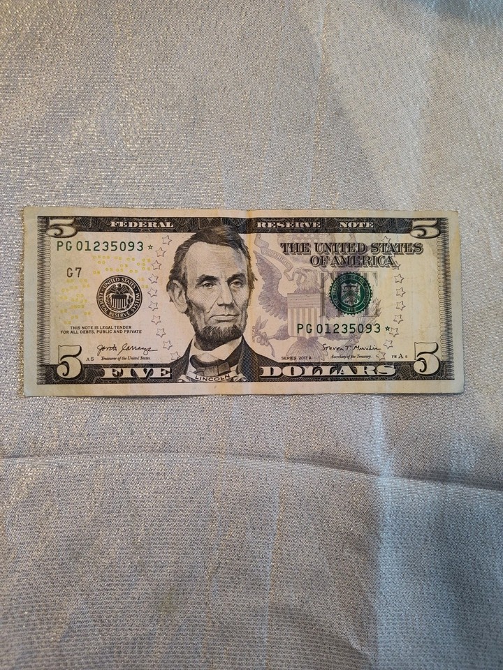 2017 A Series 5 Dollar Bill Circulated, Low Serial Number, Star Note | eBay