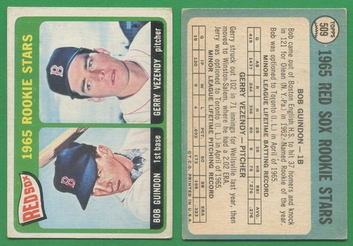 1965 Topps Baseball ~~~ RED SOX ROOKIE STARS ~~~ No. 509 ~~~ Free S/H ...