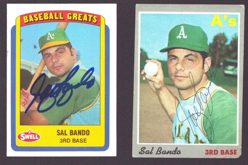 SAL BANDO 1970 TOPPS 1990 SWELL AUTOGRAPH SIGNED AUTO LOT OF 2 A's DIED ...