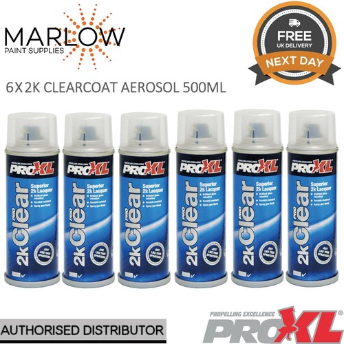 6 X PRO XL 2K CLEAR GLOSS LACQUER PETROL RESISTANT AEROSOL PAINT 500ml ...