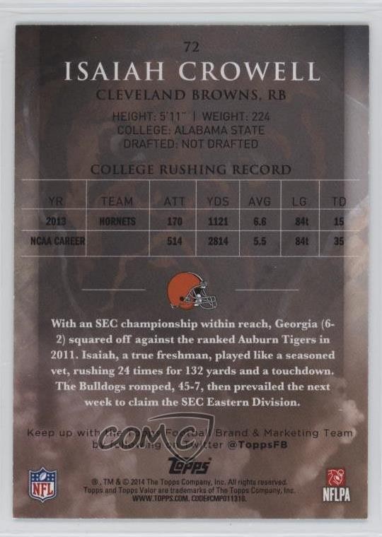 2014 Topps Valor Strength /499 Isaiah Crowell #72 Rookie RC | eBay