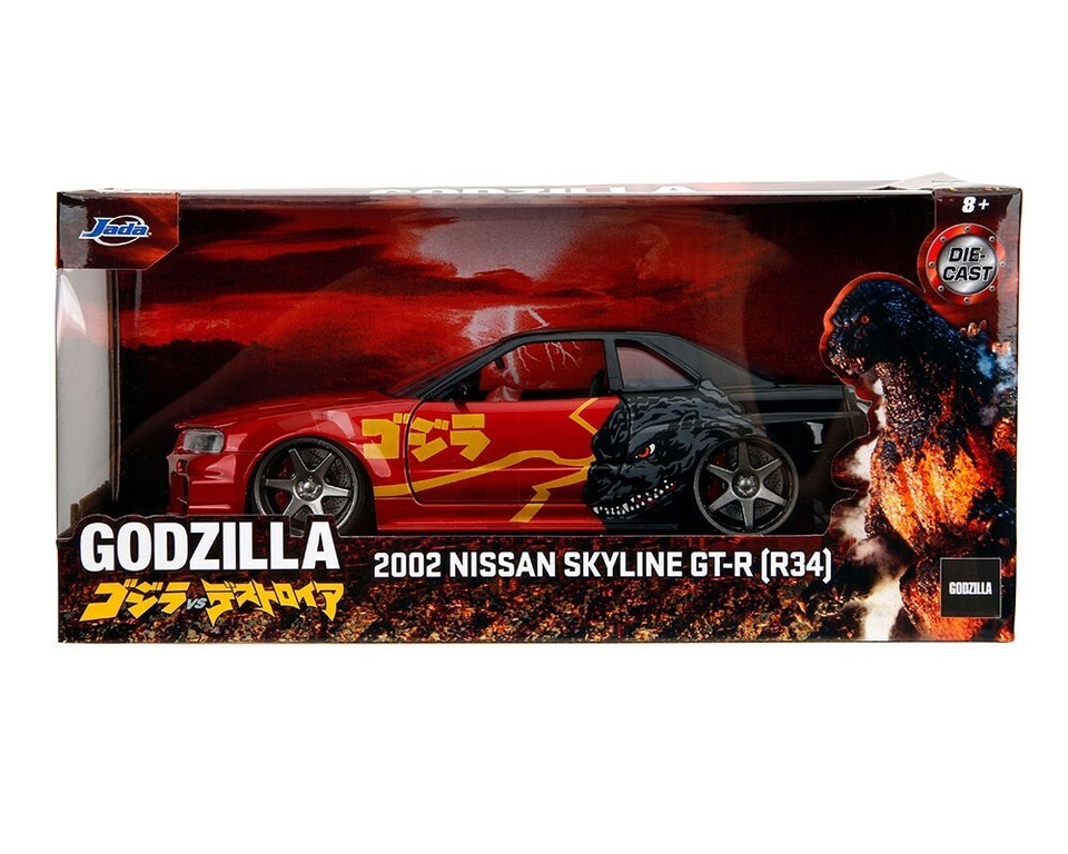 JADA GODZILLA NISSAN GT-R R34 1/24 DIECAST MODEL CAR RED / BLACK 35133 ...