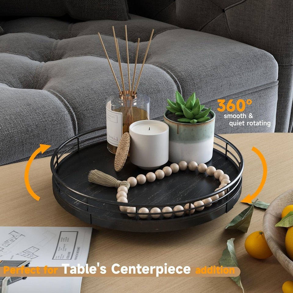 9" Oak Bathroom Vanity Tray Turntable for Perfume Candle, Round Wooden ...