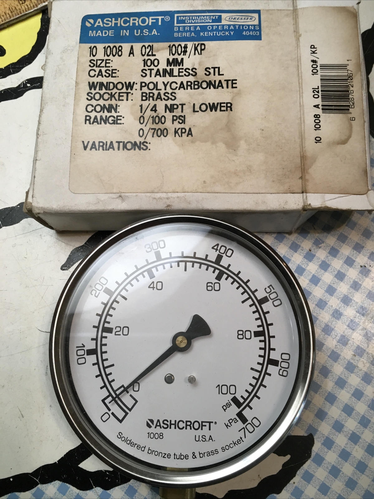 Ashcroft 10 1008 A 02L 100# /KP Pressure Gauge 100 PSI New in Box | eBay