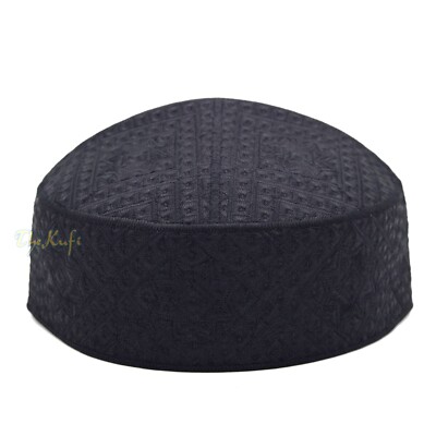 Black Pakistani Topi Cap Embroidered Muslim Islamic Round Kufi Hat ...