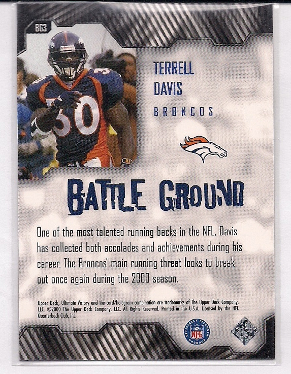 2000 Ultimate Victory Battle Ground Terrell Davis Insert Card #BG3 HOF ...