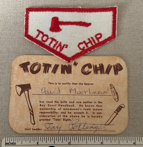 Vintage 1960s TOTIN' CHIP Boy Scout Certificate CARD & PATCH BSA ...