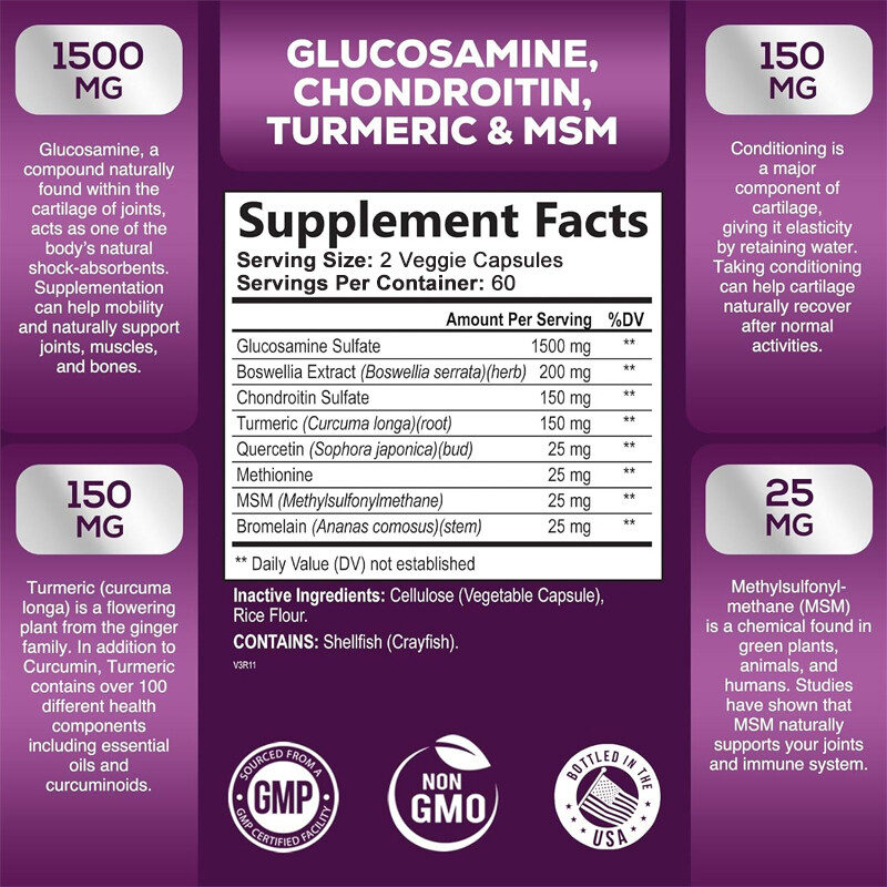 Glucosamine Chondroitin Turmeric MSM 2100mg - Triple Strength Joint ...