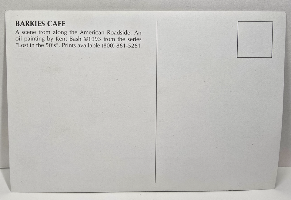Vintage Postcard 1993 KENT BASH Barkies Cafe Hot Rod Classic Cars Lost ...
