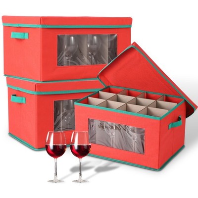 3PCS 12-Cell Glassware Storage Container w/ Lid, Portable Stemware ...