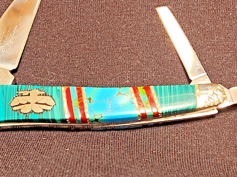 CASE XX BRIAN YELLOWHORSE KNIFE CUSTOM INLAID WITH TURQUOISE AND ...