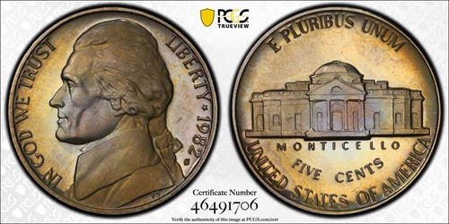 PR68DCAM 1982-S Jefferson Proof Nickel, PCGS Trueview- Pretty Album ...