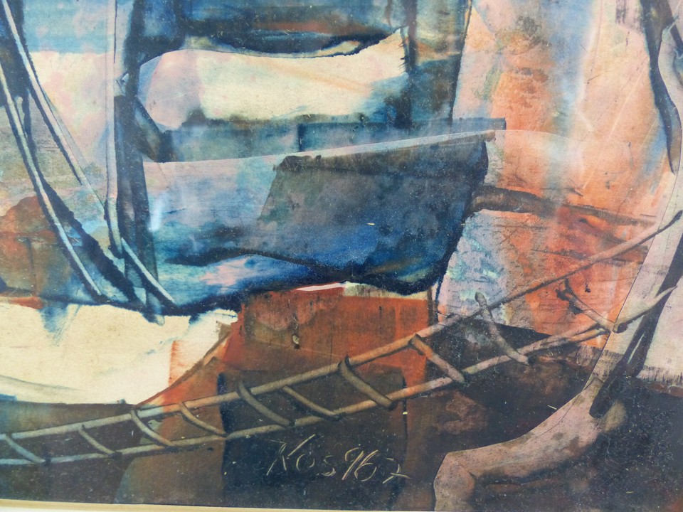 Vintage Gojmir Anton Kos Abstract Expressionist MCM Painting Boats ...