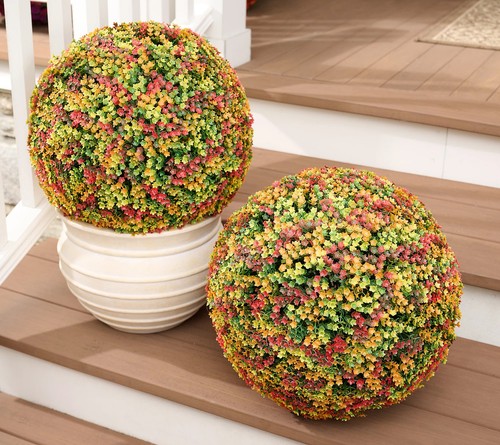 Wicker Park S/2 Oversized 15" Faux Flower Spheres Harvest Multi NO ...