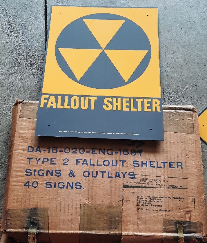 Vtg 1950s-60s Original Reflective Fallout Shelter Sign Galvanized Steel ...