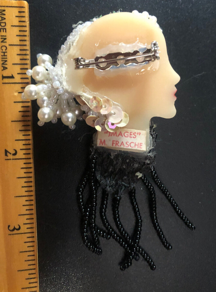 Vintage lady head beaded flapper brooch - Images by M Frasche | eBay