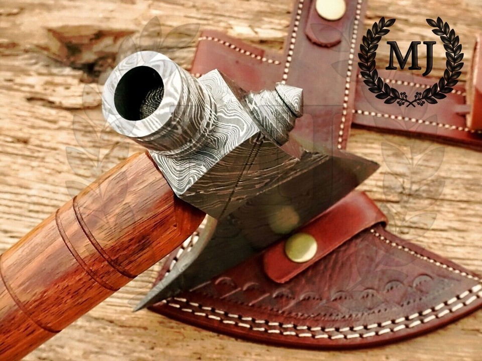 CUSTOM Handmade DAMASCUS STEEL Smoking Pipe TOMAHAWK Axe, HATCHET 17 ...