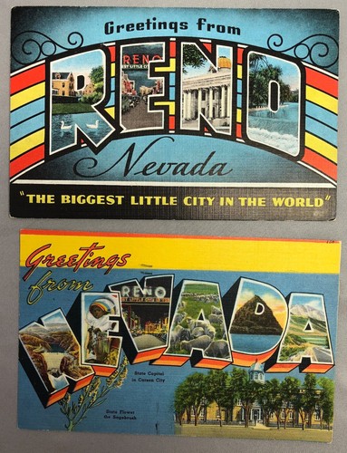 2 1957 Big Large Letter RENO & NEVADA Postcard Vintage Linen Original ...