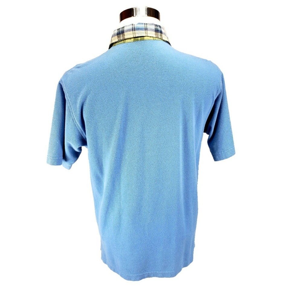 Vintage Lands End Plaid Collared Blue Polo Size Medium | eBay