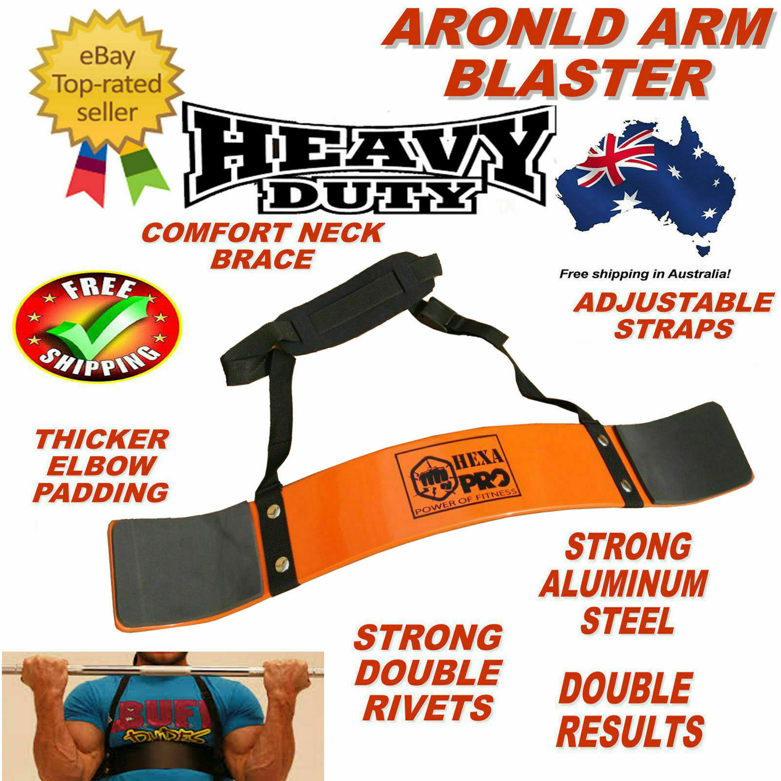 ARNOLD WEIGHT LIFTING BODYBUILDING BICEP ARM BLASTER EZ BAR CURL ARMS ...