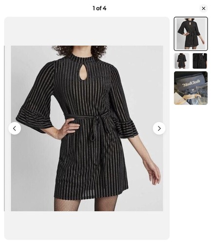 Modcloth Fab Feedback Black and Silver Zig-Zag Mock Neck Dress Medium ...