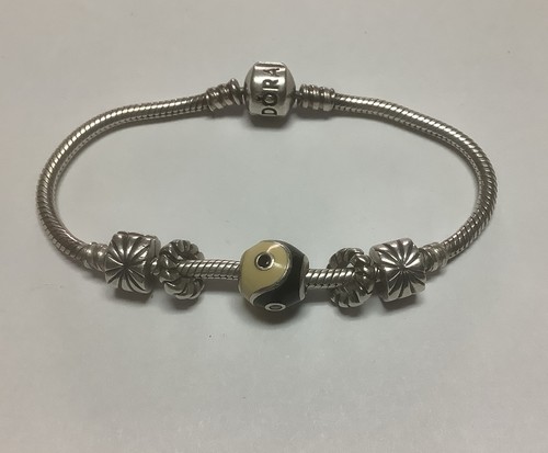 PANDORA STERLING 925 BRACELET & YING/YANG Enamel ALE CHARM, 2 Clip On ...