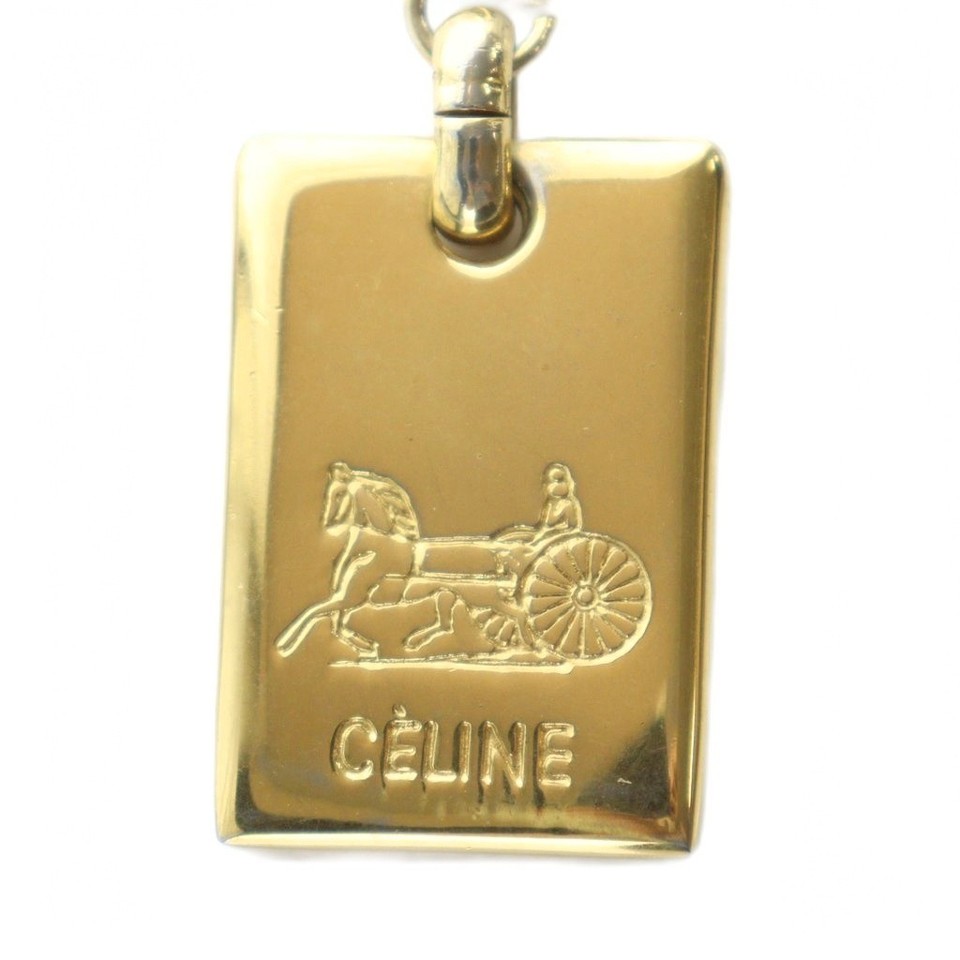 CELINE Necklace Plate Tag Pendant Accessory Carriage Logo Square Long ...