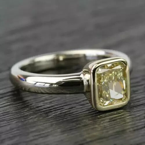 2Ct Radiant-Cut Lab Created Yellow Diamond Solitaire Ring 14K White ...