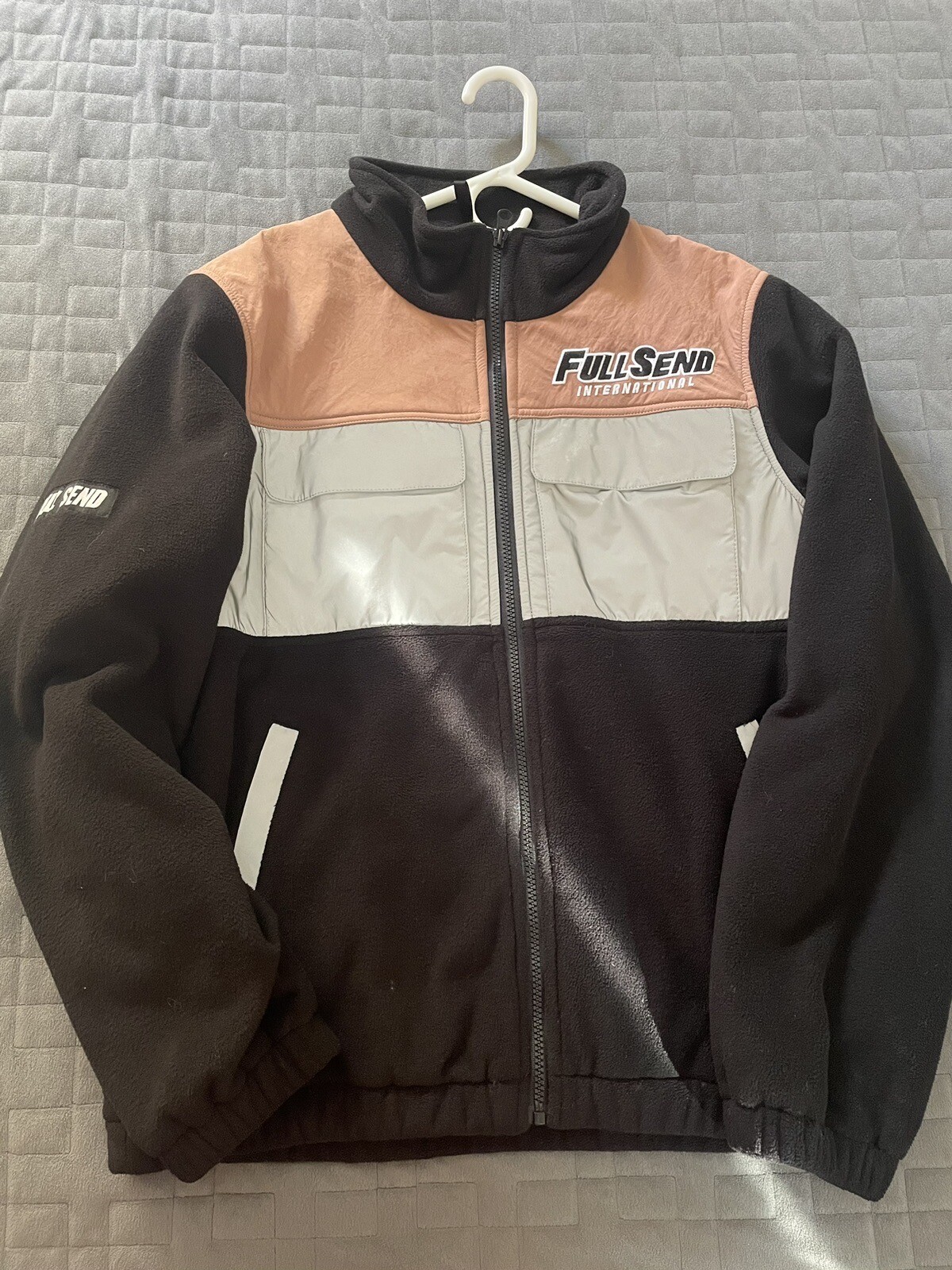 RARE Full Send Nelk Fleece Jacket Black Grey Spellout… - Gem