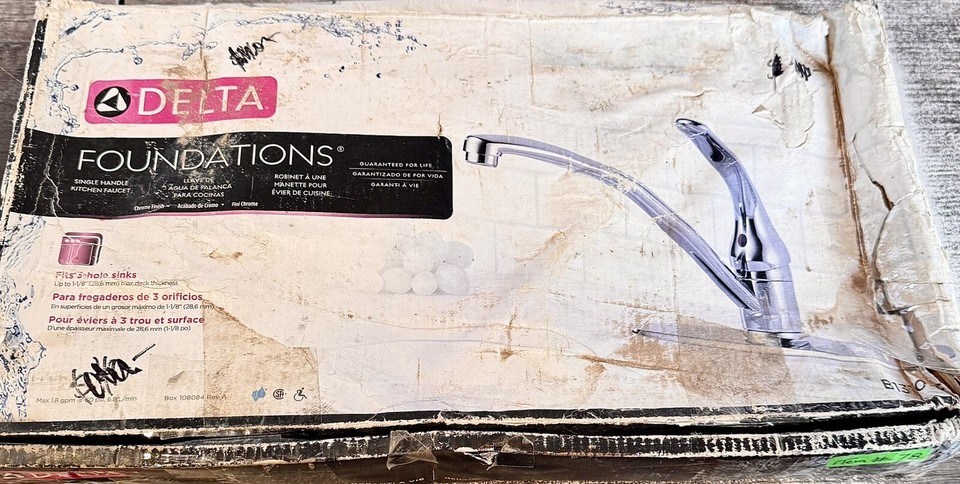 New DELTA Foundations Single Handle Kitchen Faucet 3 Hole Sink Model ...