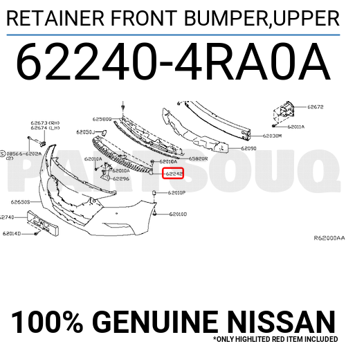 Genuine Nissan 622404RA0A Retainer Front Bumper Upper 62240-4RA0A ...