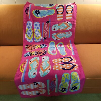 Flip Flop Beach Towel Pink All Over Screen Print Green Blue Orange ...