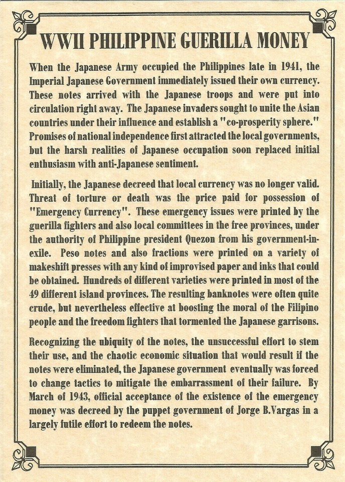 WWII Philippines Guerilla 6 Notes Set COA & History & Album Included | eBay