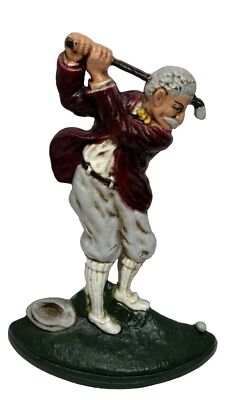 VINTAGE JOHN WRIGHT 9 3/4" HIGH OLD MAN GOLF GOLFER CAST IRON DOOR STOP ...