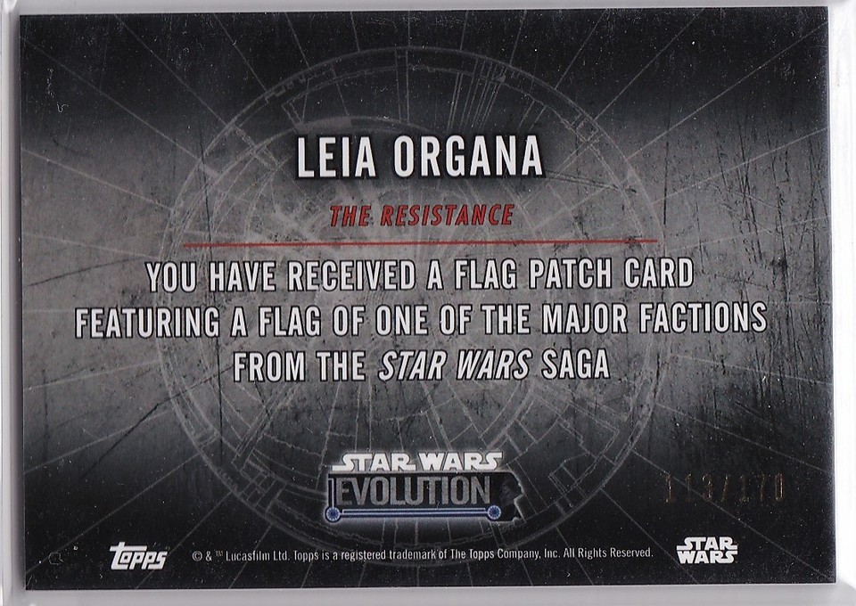 STAR WARS 2016 TOPPS EVOLUTION COMMEMORATIVE FLAG PATCH SILVER LEIA ...