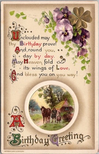 1910s Winsch HAPPY BIRTHDAY Embossed Postcard "Unclouded May Birthday ...