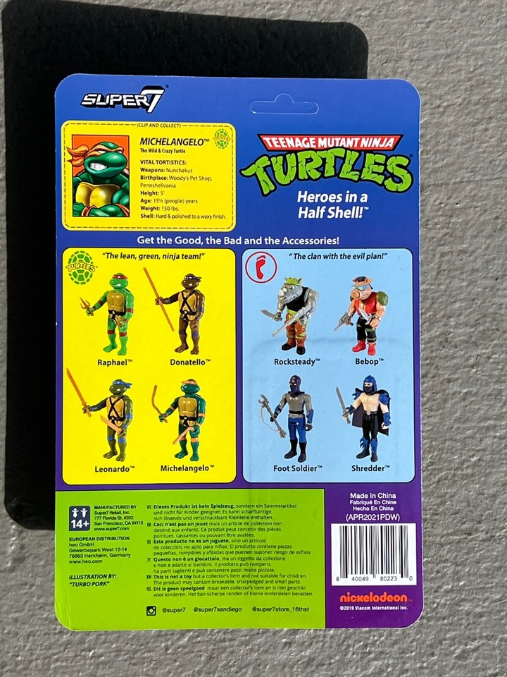 Michelangelo TMNT Super7 ReAction 3.75’’ TMNT Wave 1 UNPUNCHED | eBay