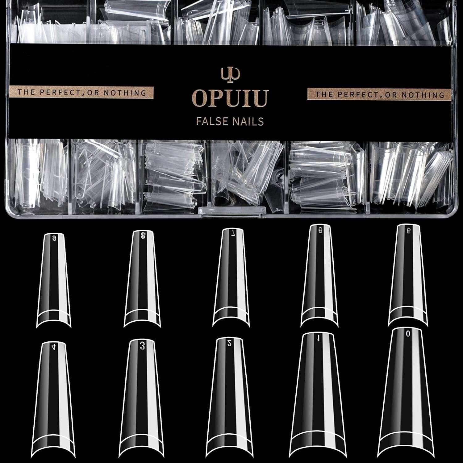 OPUIU Clear Coffin Nail Tips -- Acrylic Nail Tips(500pcs 10 Sizes, Half ...