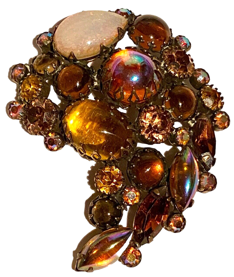 KRAMER VINTAGE GOLD TONE FACETED MULTI COLOR BEADED BROOCH PIN | eBay