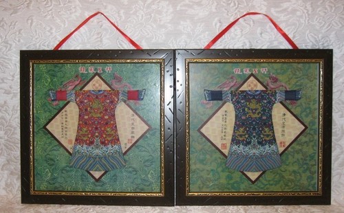 Set of 2 Asian Motif Dress Wall Hangings ~ 11.75" Square | eBay