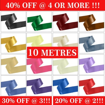 10 Metres - Double Sided Satin Ribbon - 3mm 6mm 10mm 15mm 23mm 25mm ...