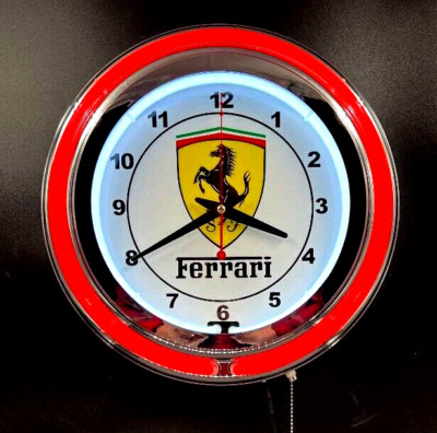 Ferrari Sign Red 15" Double Neon Advertising Clock Man Cave Garage ...