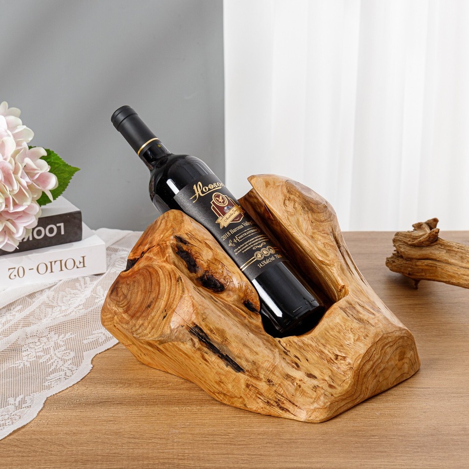 Natural Hand Carved Root Wood Wine Bottle Holder Natural Edge Bottle ...
