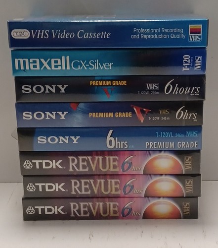 Vintage VHS 8 (Eight) ~ Mixed Lot ~ NEW Blank Tapes T-120 Sony Maxwell ...