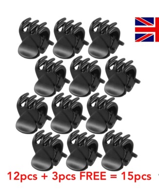 12 Mini Hair Claw Clips Clamps Small 1CM Plastic Black Hair Clip Grips ...