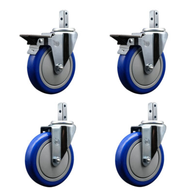 5 Inch Blue Polyurethane Wheel Swivel 3/4 Inch Square Stem Caster Set 2 ...