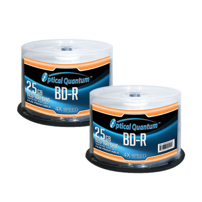 100 OQ 4x 25GB Blue Blu-ray BD-R White Inkjet HUB Printable Disc ...