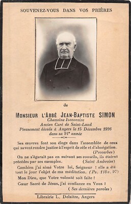 Genealogy Death Notice Abbot JEAN BAPTISTE SIMON December 15, 1926 | eBay