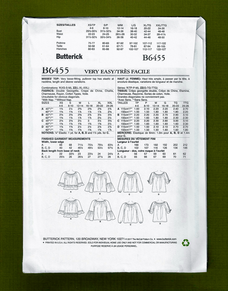 NEW Raglan Sleeve Peasant Blouse Sewing Pattern (Sizes XS-S-M ...