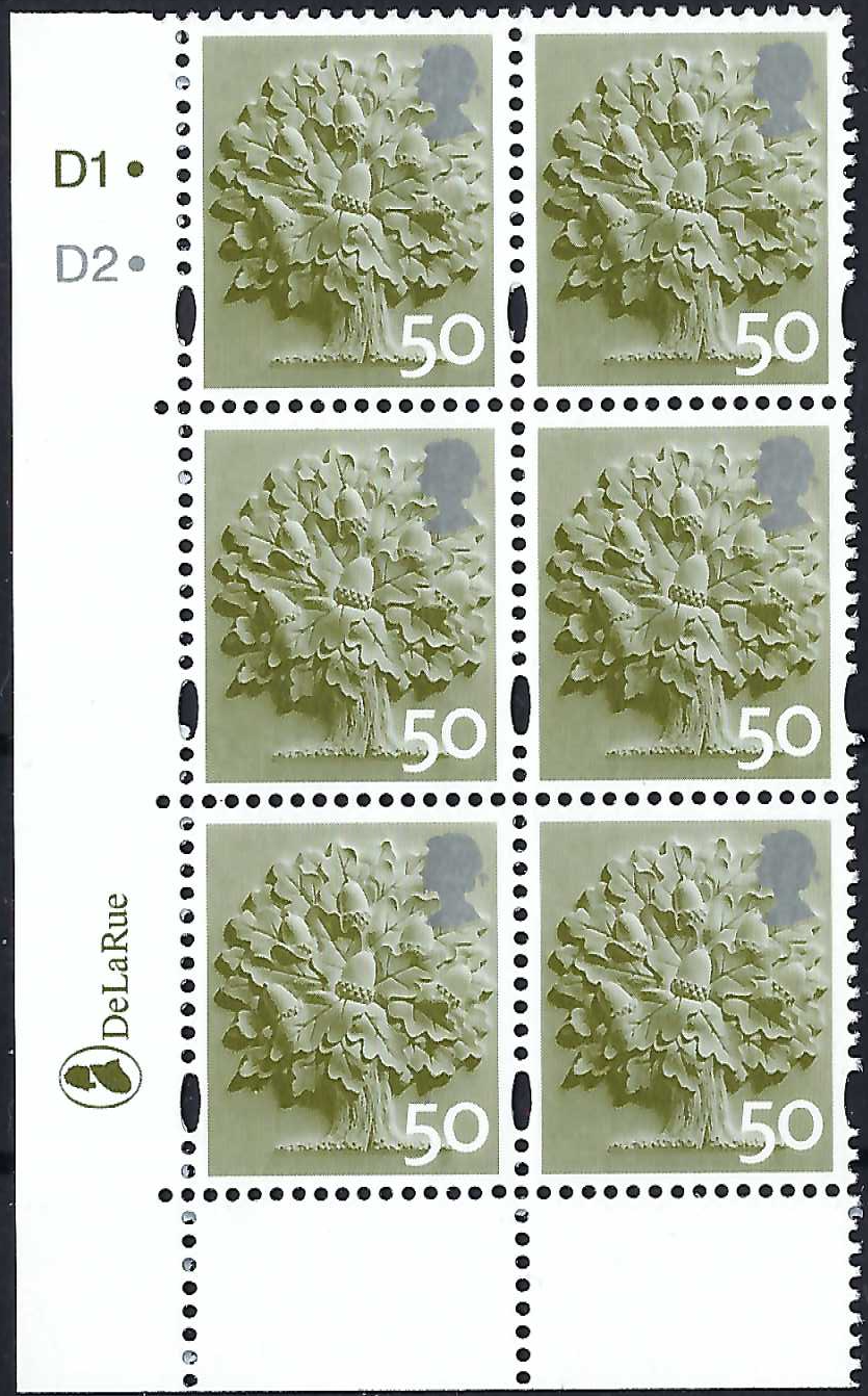 QEII Regionals England 2008: 50p Oak Tree SG_EN13. Cyl Block of 6. VF ...